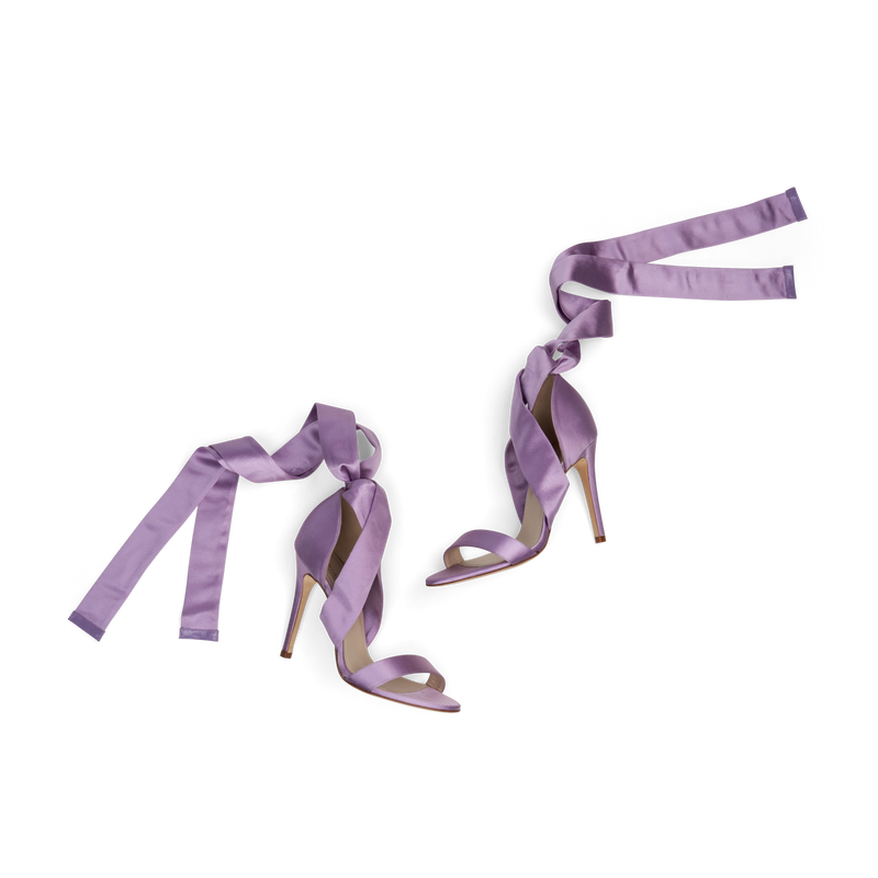 Allie Lilac Satin Lace-up Sandal | Mia Becar
